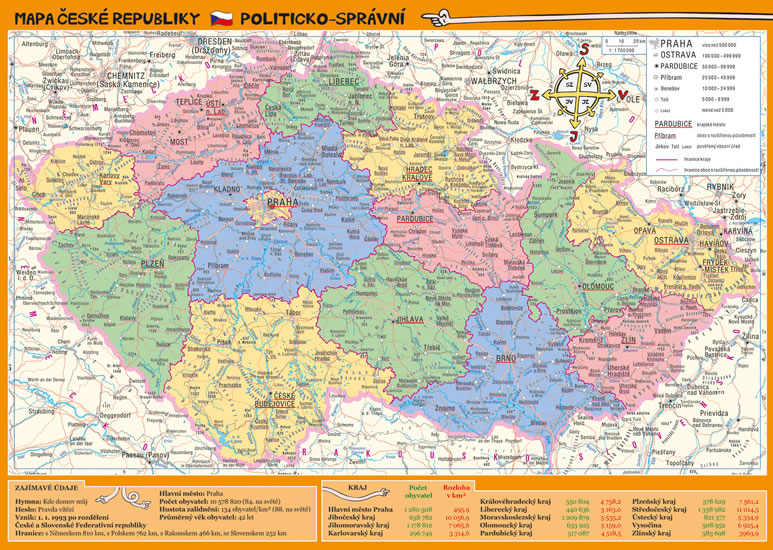 Mapa České republiky – zeměpisná a politicko-správní neuveden ...